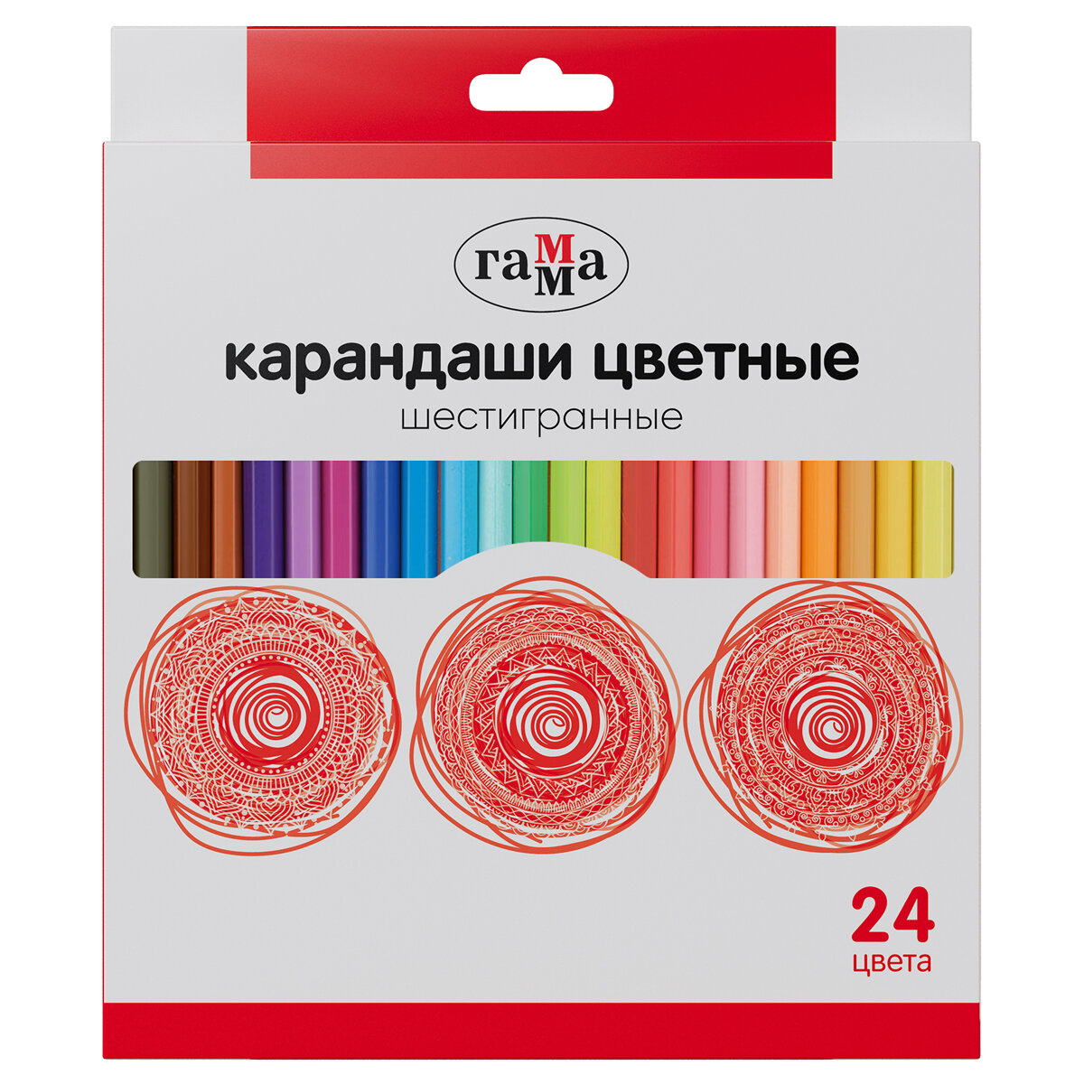 Карандаши цветные Гамма, 24цв, шестигранные, заточен, картон. упаковка, европодвес