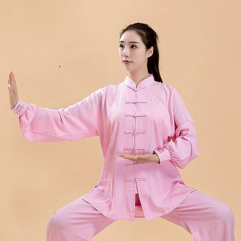 Бueifet Униформа Тай Чи из хлопка и льна Розовый, XL, as picture