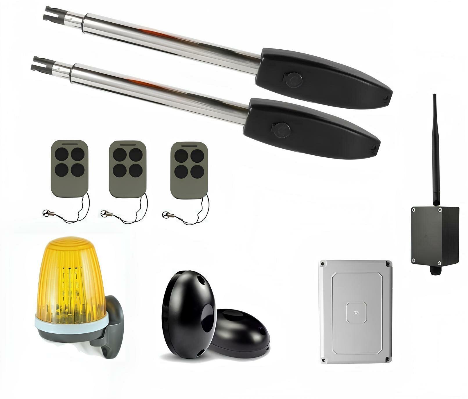 Автоматика для распашных ворот KSW-2500 FULL-T3-3K-BT, комплект: 2 привода, блок управления, 3 пульта, фотоэлементы, лампа, Bluetooth-модуль