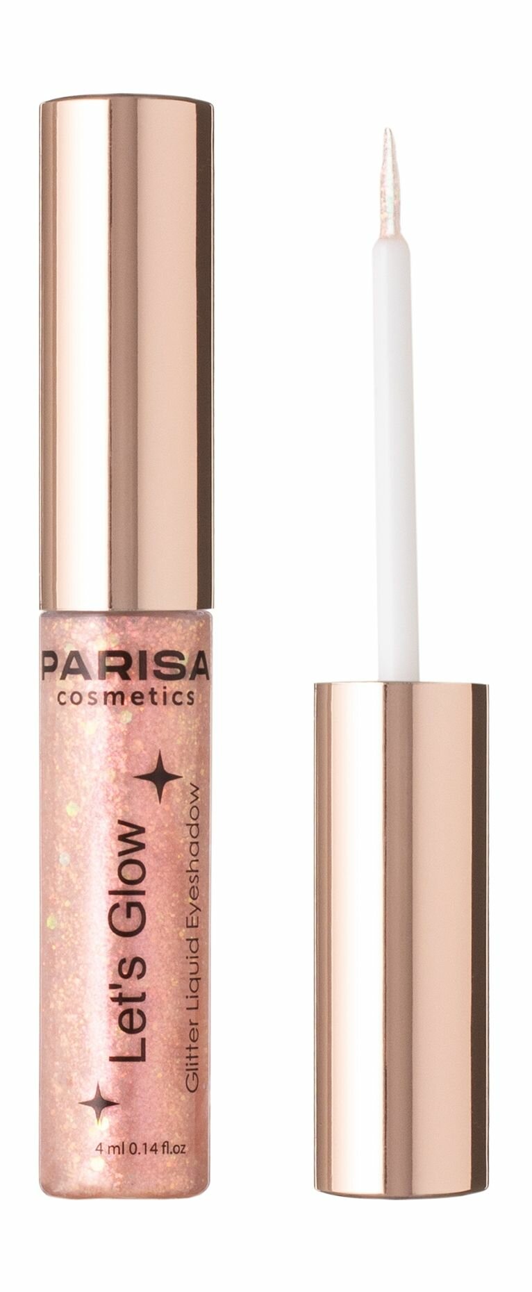 PARISA COSMETICS Тени жидкие для век с глиттером Let's Glow EL-101, 4 мл, 01 topaz