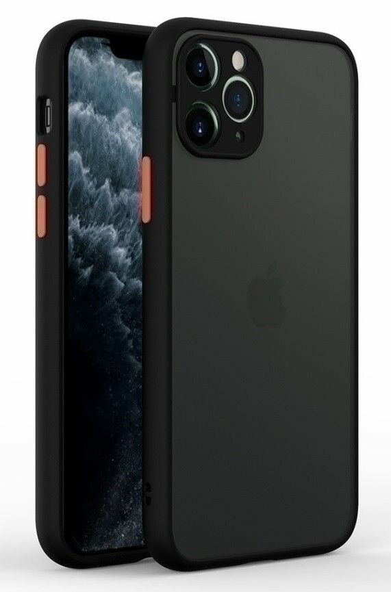 Чехол на iPhone 13 Pro пластиковый матовый с силиконовой окантовкой чёрный
