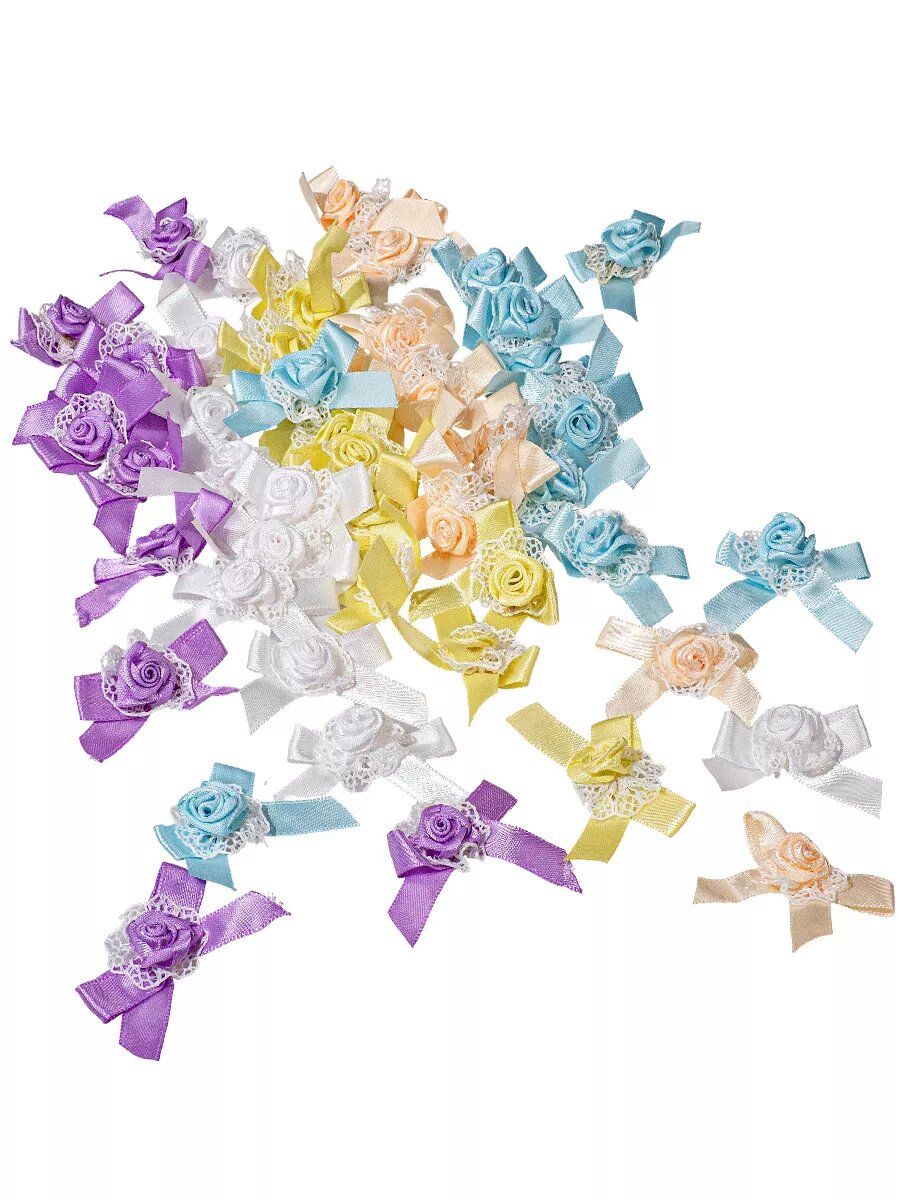 Банты из атласной ленты с цветочком и кружевом 35х25 мм