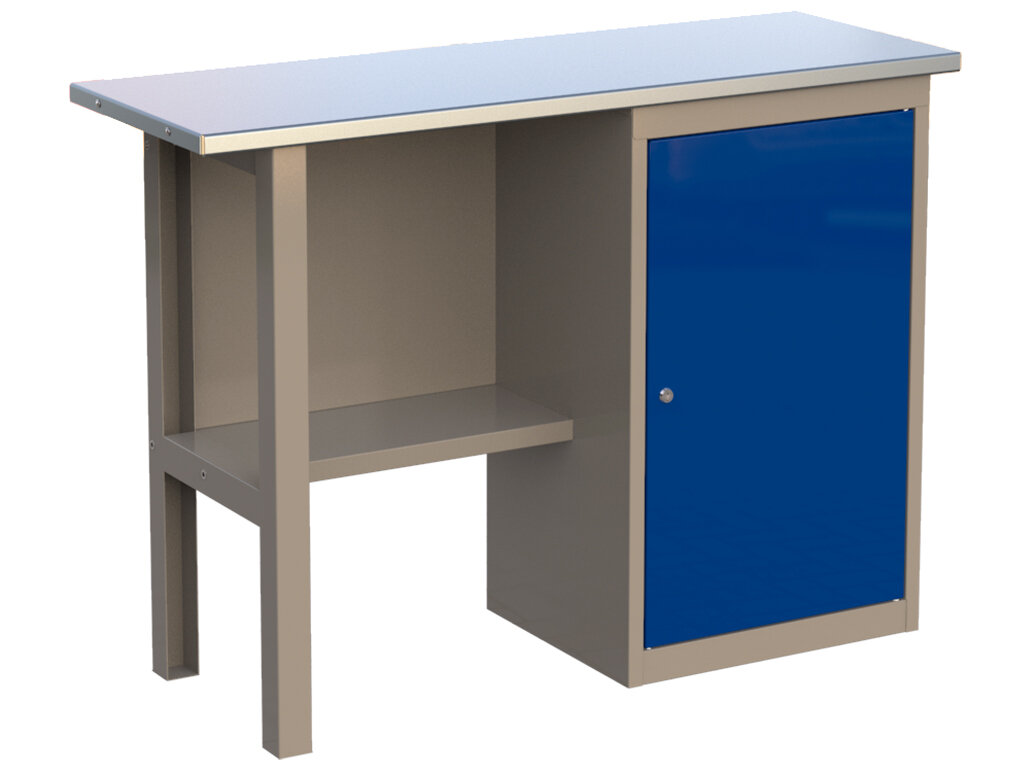 Стол верстак слесарный металлический с тумбой с дверью, 1200 мм, CompactLine, Wellmet 1200CL