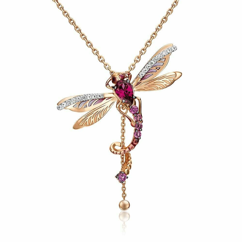 Подвеска, красное золото, 585 проба, гранат, эмаль, топаз