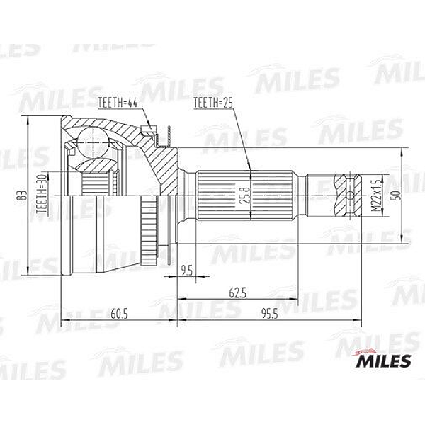 MILES ga20552 (GA20552) шрус наружный (к-т) Elantra (Элантра) xd (00-) 1.6i / 1.8i at / Matrix (Матрикс) 1.5 (01-) +abs