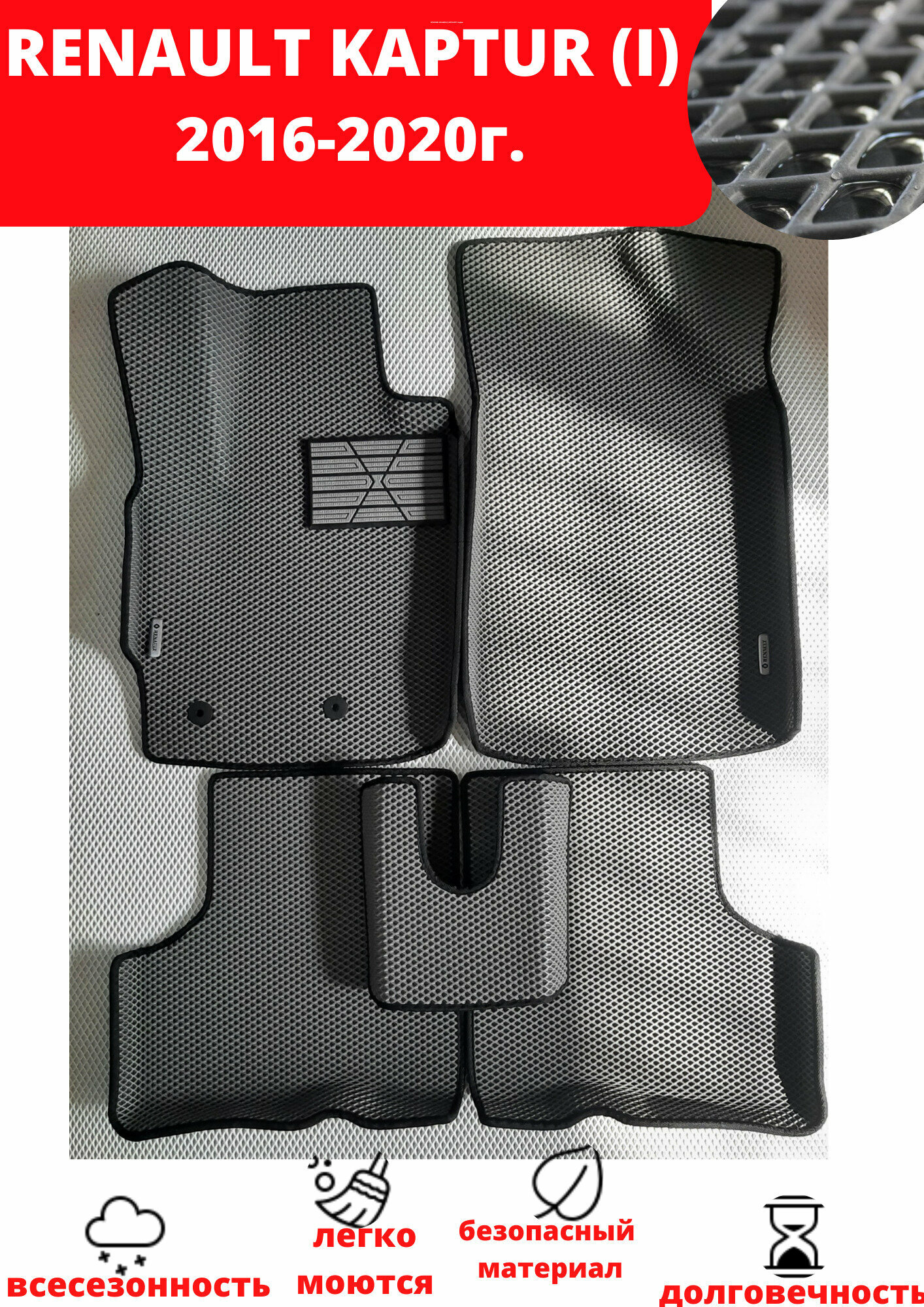 Автомобильные коврики EVA, ЭВА, ЕВА С бортами для RENAULT KAPTUR I / рено каптюр 2016-2020