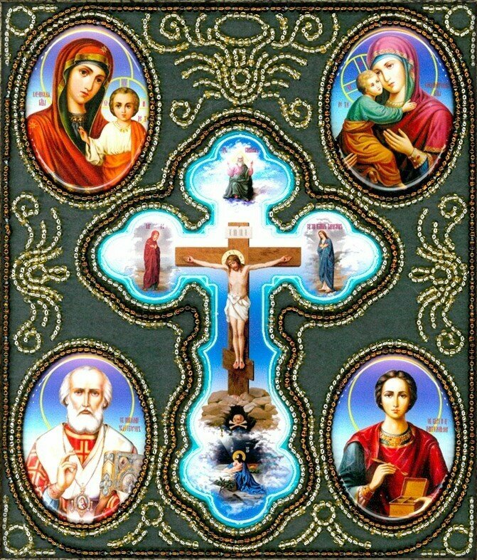 Набор для вышивания Вышиваем бисером #L-155 Икона. Четырехчастная, Вышивка бисером, 15 х 17 см