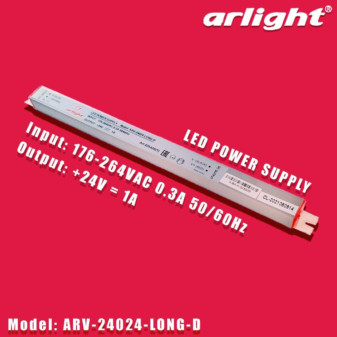 Сверхтонкий блок питания ARV 24W 24V, ARV24024-LONG-D