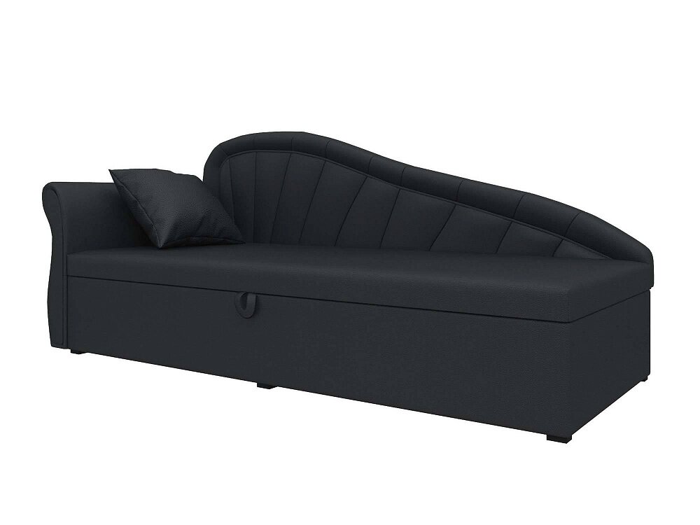 Прямой диван тахта Настя Черный Левый, 205х85х100 см, с ящиком для белья