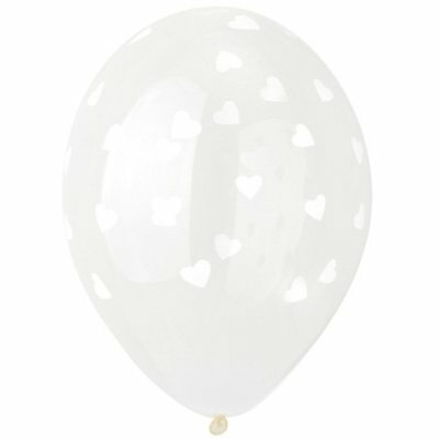 Шар латексный ненадутый Шелкография кристалл 14" Сердца белые 36 см (25 в уп)