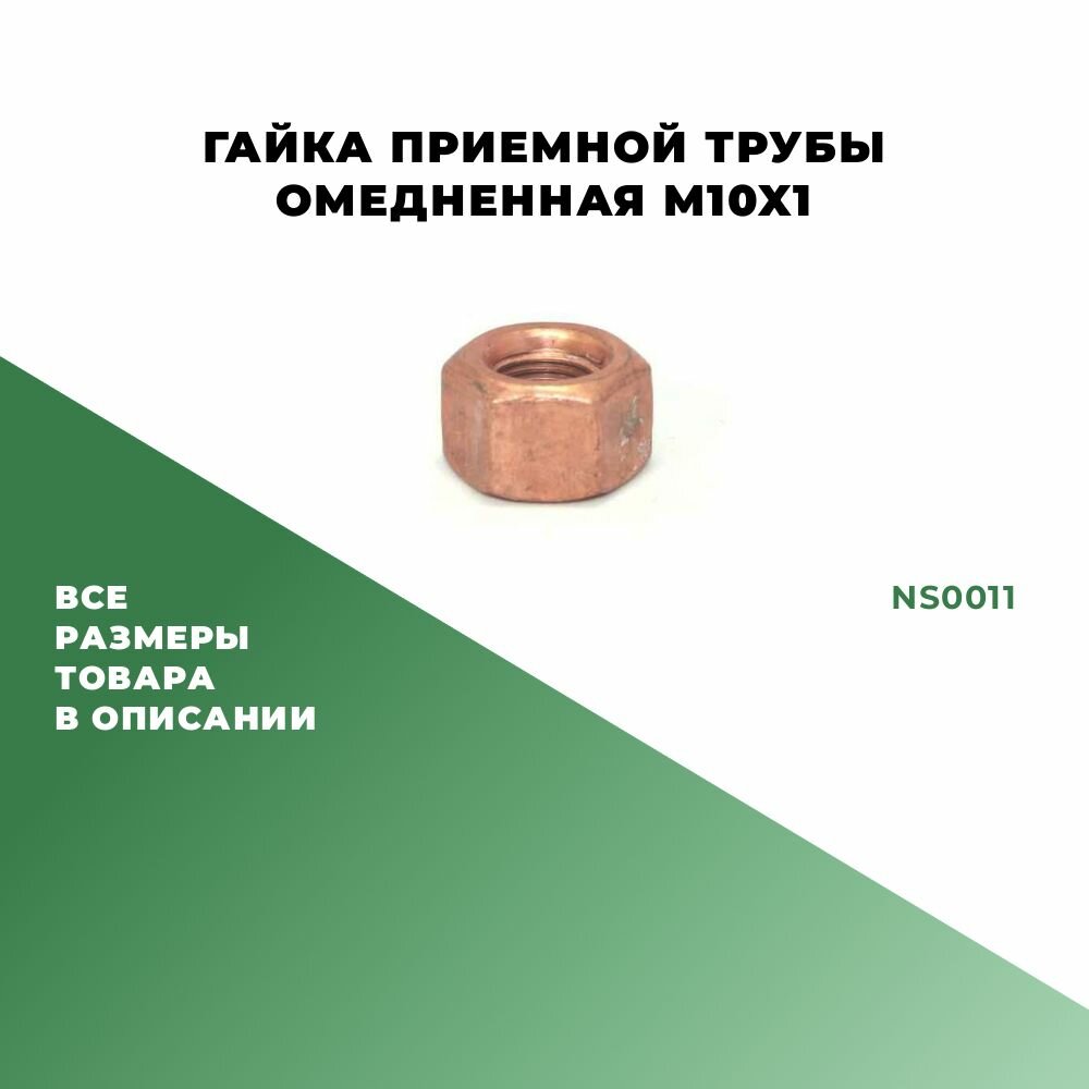 Гайка приемной трубы омедненная M10х1; NS0011 - 4 шт.