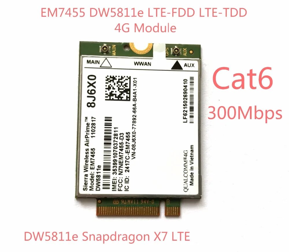 Модуль 4G EM7455 DW5811E PN 8J6X0 FDD/TDD LTE CAT6 для E7270, E7470, E7370, E5570, E5470, прецизионный 7720, 7520, 3520, 7510