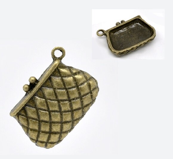 Подвеска, 29х19мм, клатч, базовый материал - цинковый сплав, бронзовый, 2 шт.