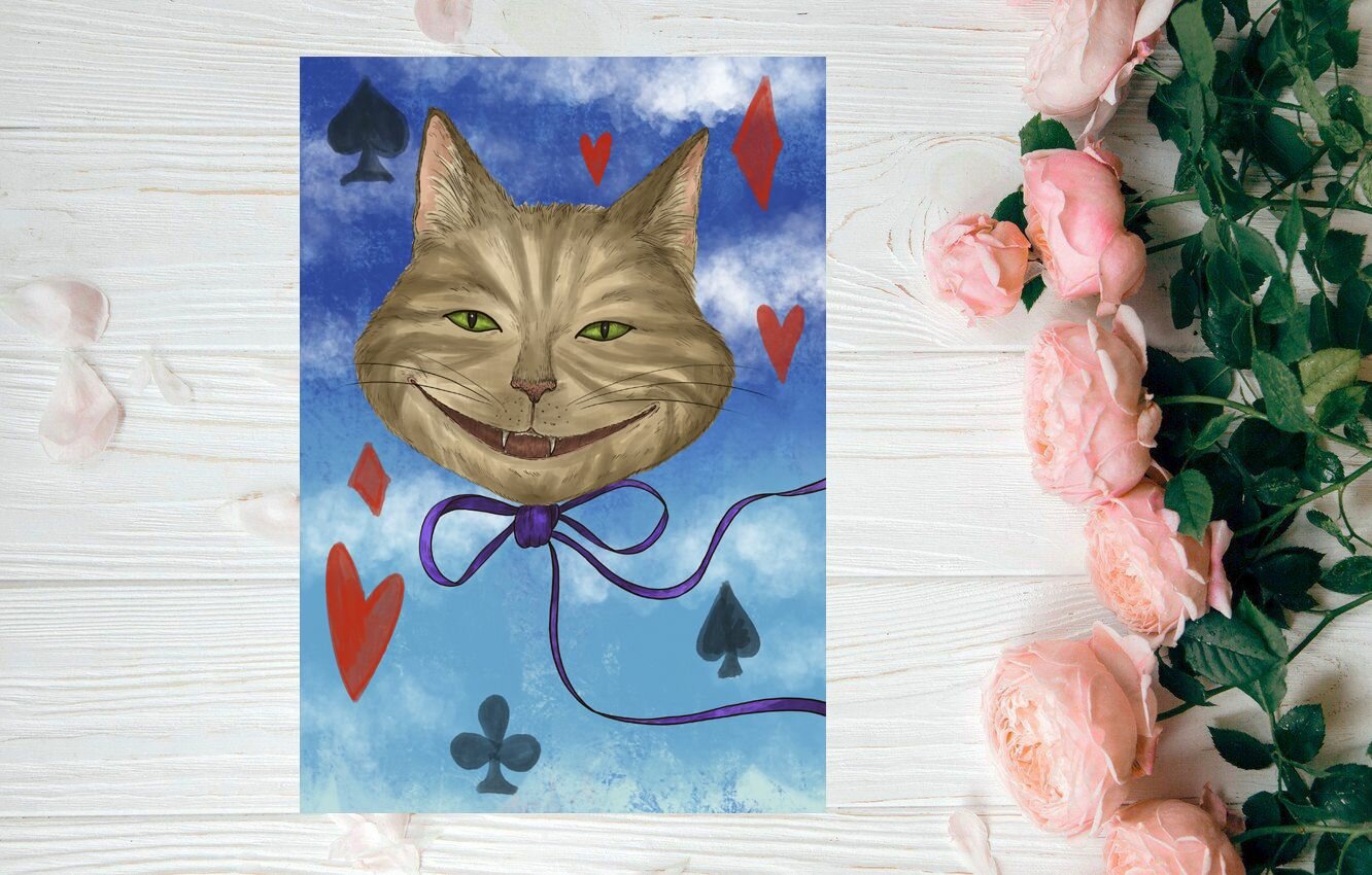 Открытка Чеширский кот из Алиса в Стране Чудес Почтовая открытка поздравительная с конвертом