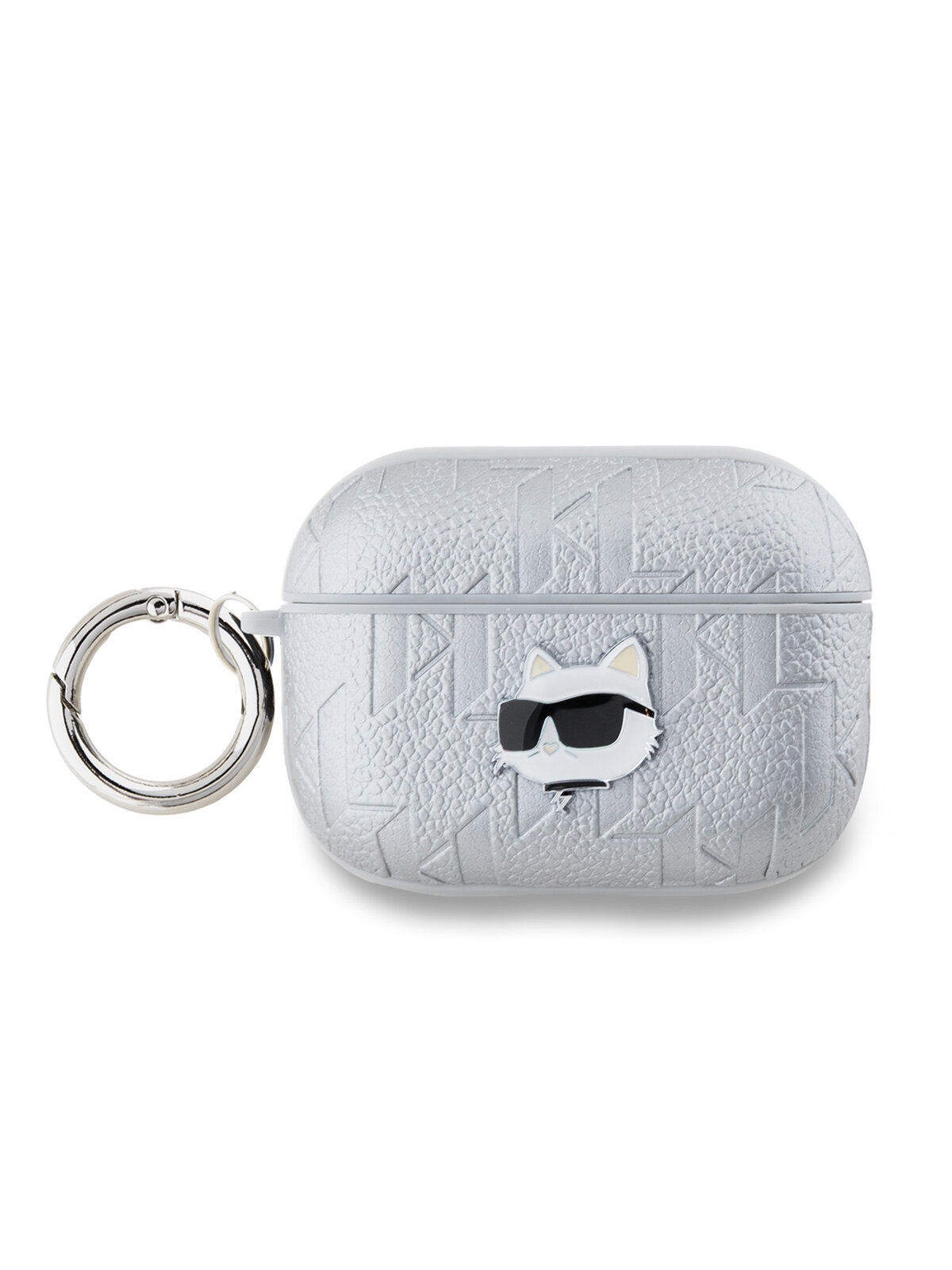 Lagerfeld для Airpods Pro 2 чехол PU Saffiano Monogram with ring NFT Metal Head Choupette Silver
