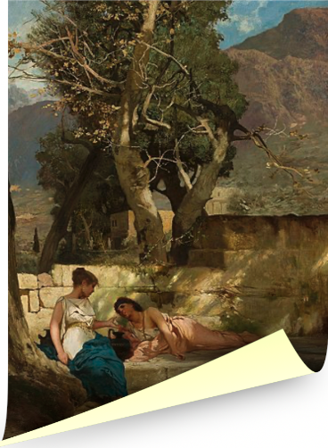 "У истока фонтана. Римская идиллия", Семирадский Г. И, картина для интерьера (репродукция) (40х66 см / без подрамника)