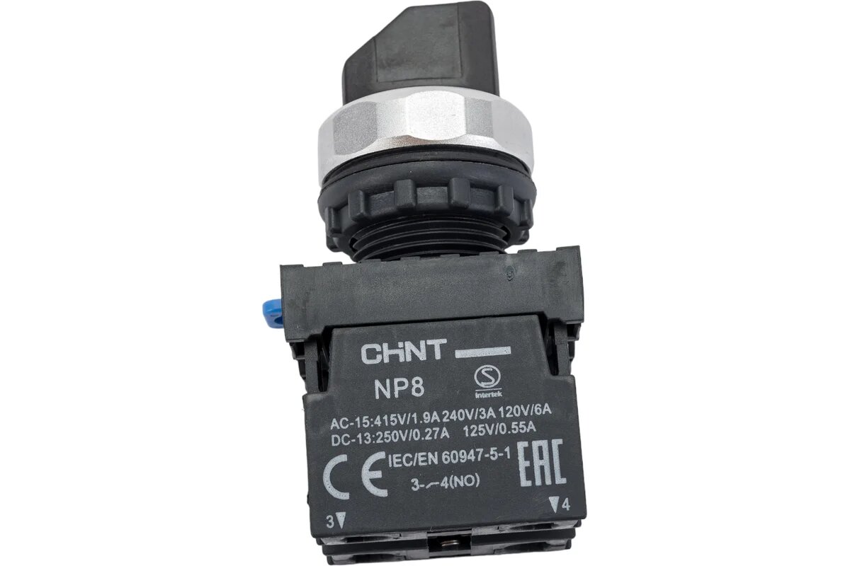 CHINT NP8-20X/312 переключатель с фиксацией без подсветки, 2NO, черный, IP65 (578131)