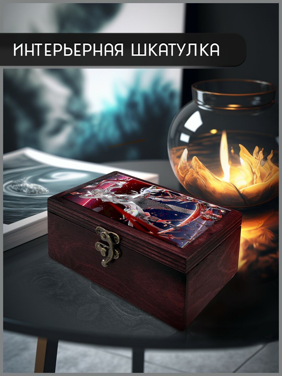 Шкатулка интерьерная вишня для украшений универсальная 16x10x6 см игры геншин импакт (genshin impact, арлекино, карты) - 673