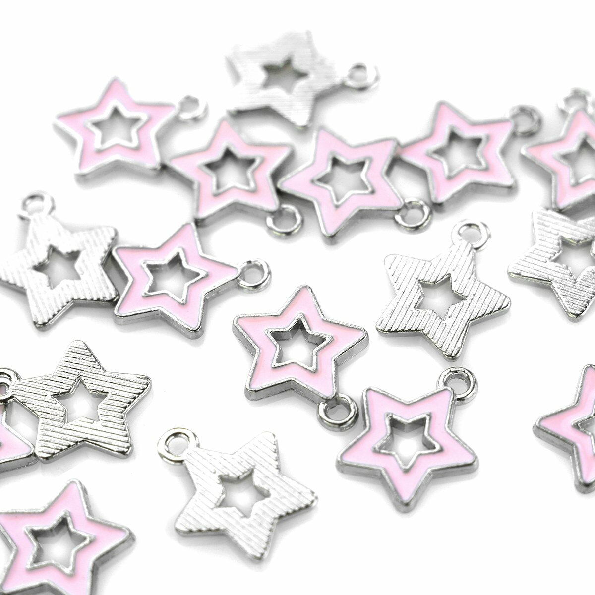 Кулон Подвеска металлическая звездочка 10 шт. для рукоделия / браслета / сережек, эмаль, цвет розовый, 16x14x2 мм