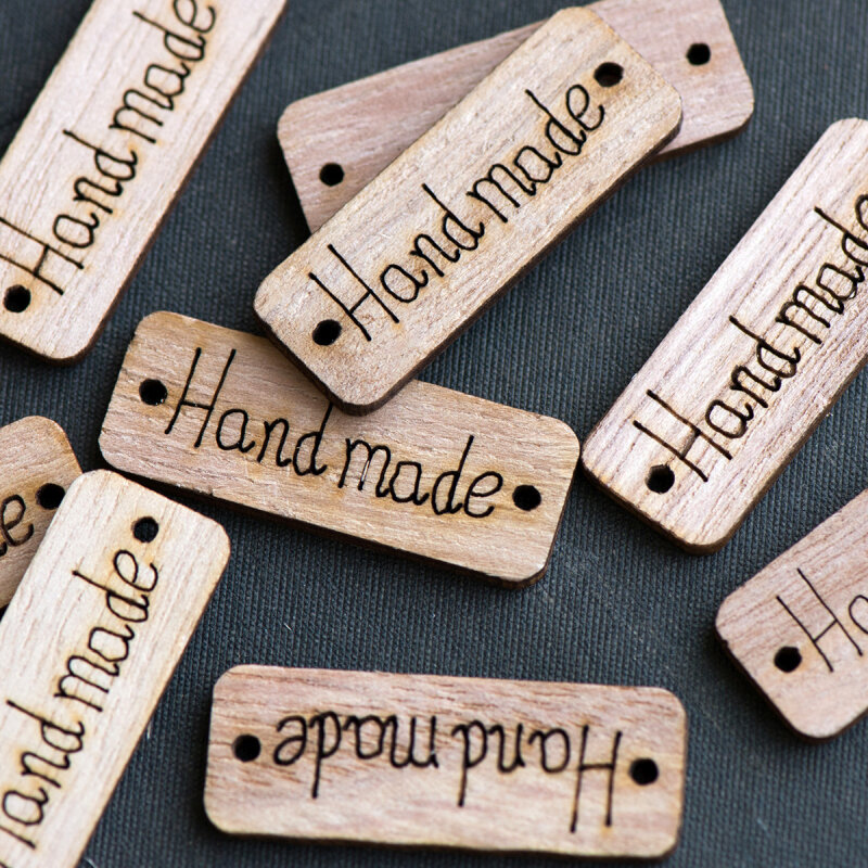 Шильдик пришивной деревянный (20 шт), для бижутерии, рукоделия, 40x15x2 мм