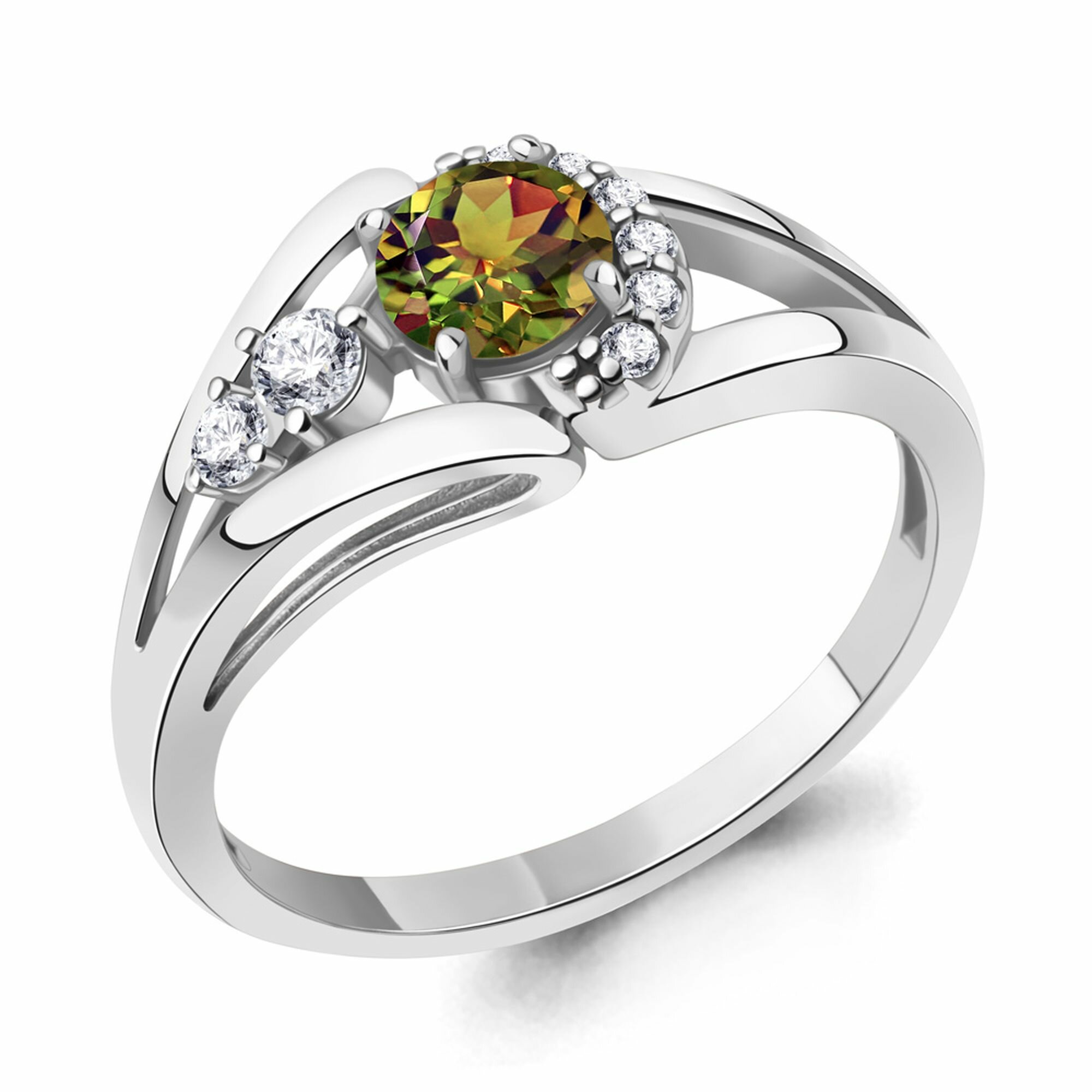 Кольцо, серебро, 925 проба, родирование, султанит, фианит