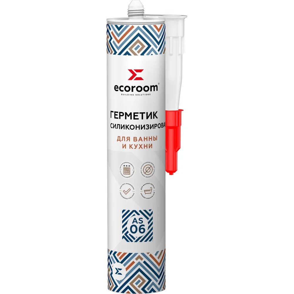 Силиконизированный герметик ECOROOM AS-06 для ванны и кухни, белый, 310 мл 221-2-310, резиноподобный, и стыков в кухнях