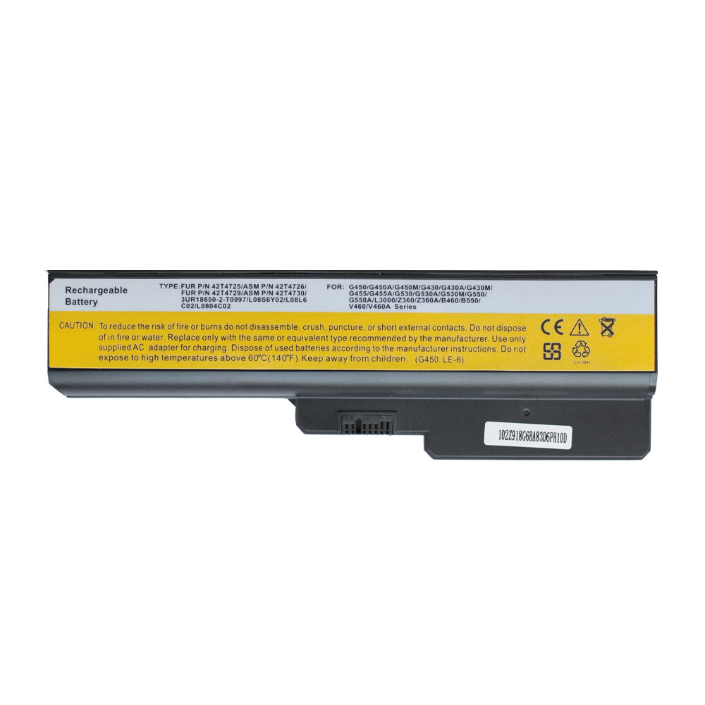 Аккумулятор для Lenovo G570 / G550 / G560 / G565 / G555 / B550 / G450 / B460 / G455 / L08L6Y02 / L08S6Y02 / L08L6C02 / L06L6Y02 / L08S6C02 / Ideapad G450 / Ideapad G530 / Ideapad G430 / Ideapad V460 / Ideapad G455 / Ideapad G450A / Ideapad N500 - 4400mAh