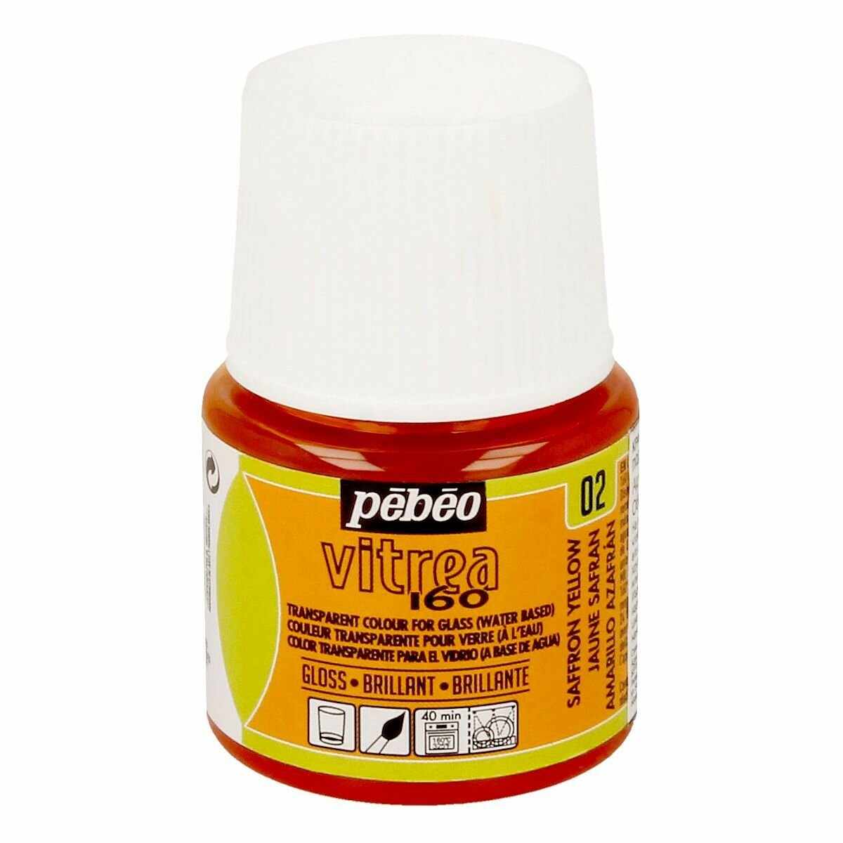 PEBEO Vitrea 160 краска витражная по стеклу глянцевая, под обжиг, 45 мл, Желтый шафран 111002