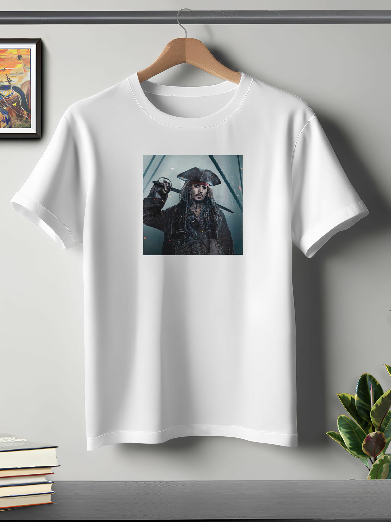 Футболка ONEQ унисекс 52-54 (XXL) размер с принтом Джек Воробей, белая