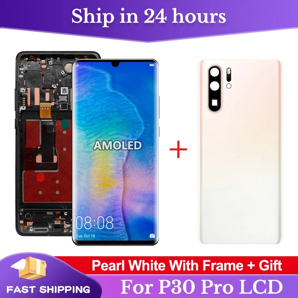 6,47 "Amoled для huawei P30 Pro ЖК-дисплей с сенсорным экраном в сборе, замена White Frame Cover