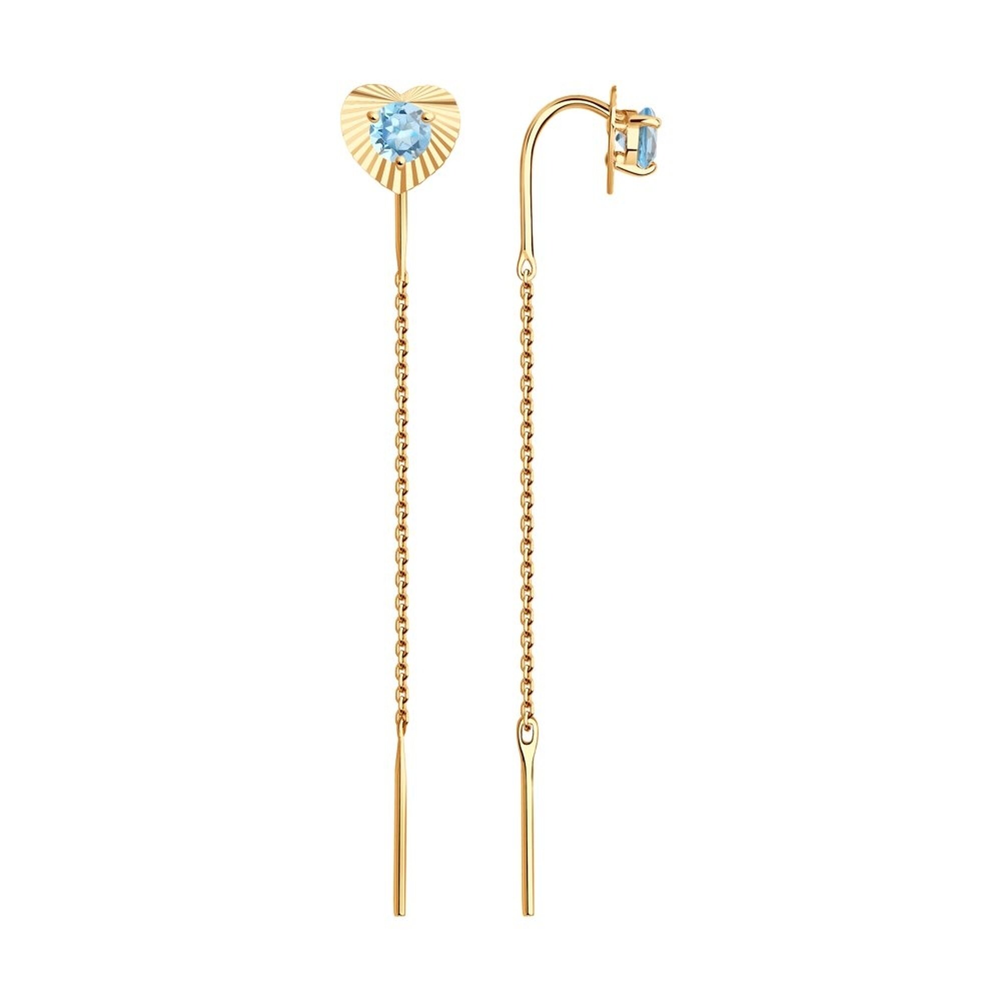 Серьги цепочки, красное золото, 585 проба, топаз