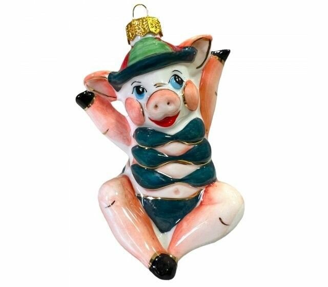 Игрушка на елку Свинка в купальнике, фарфор