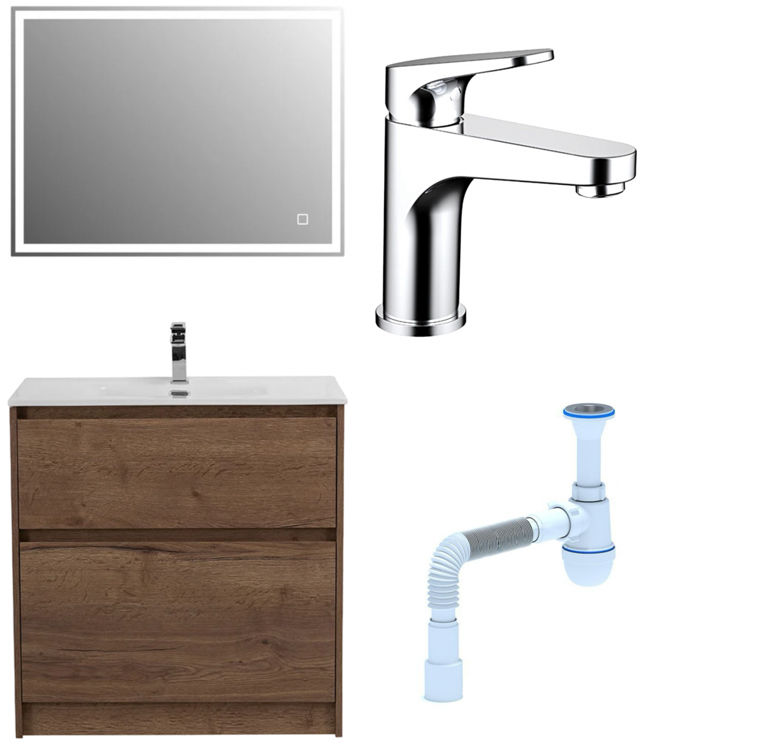 Комплект: Мебель для ванной BelBagno Kraft 80 + Смеситель Bravat Eler F1191238CP-RUS для раковины, хром + Сифон АниПласт 533324 + SNPF1191238CP-RUS + C2015xrv