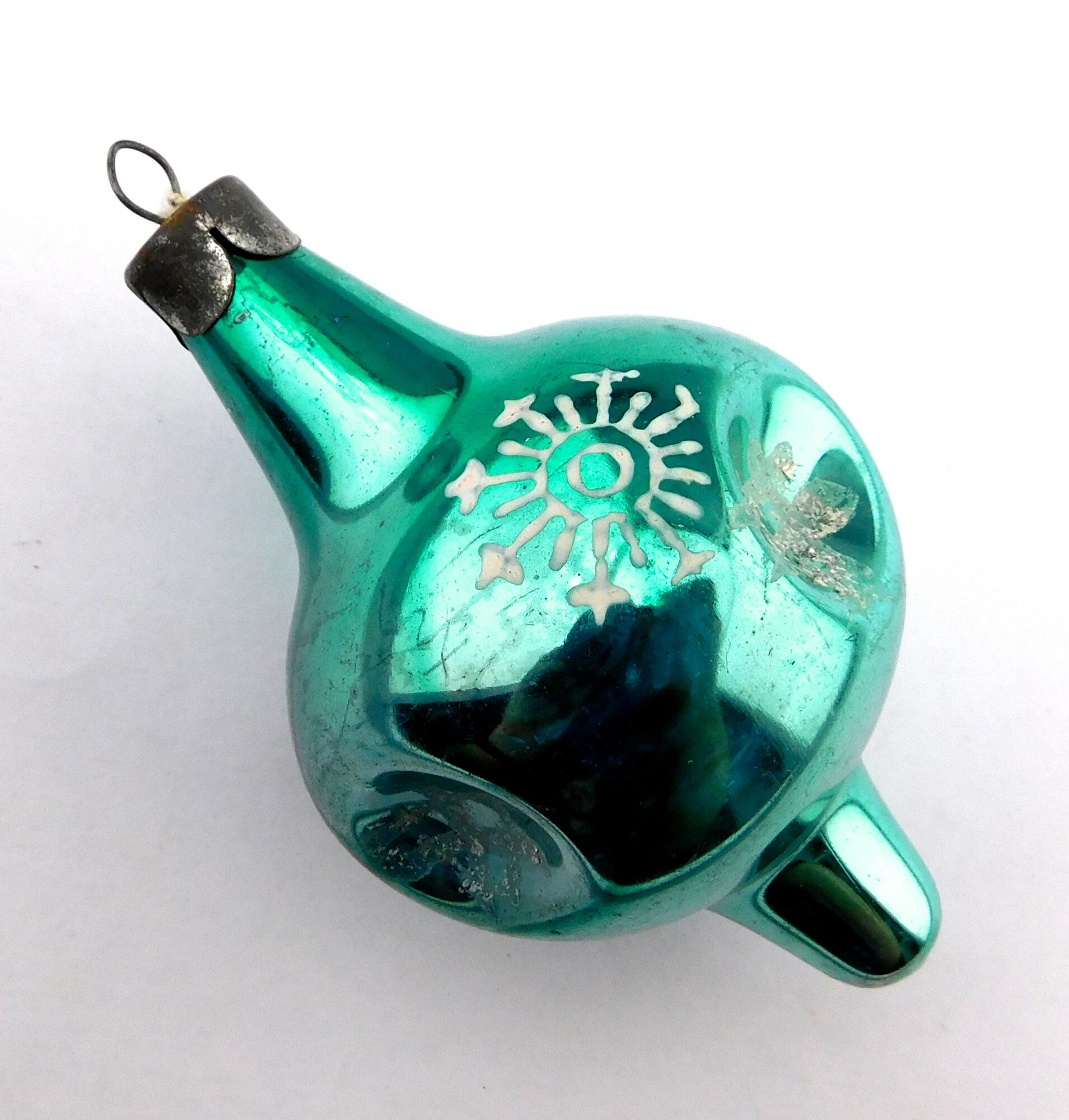 Елочная игрушка "Фонарик со снежинками" стекло СССР 1970-е гг