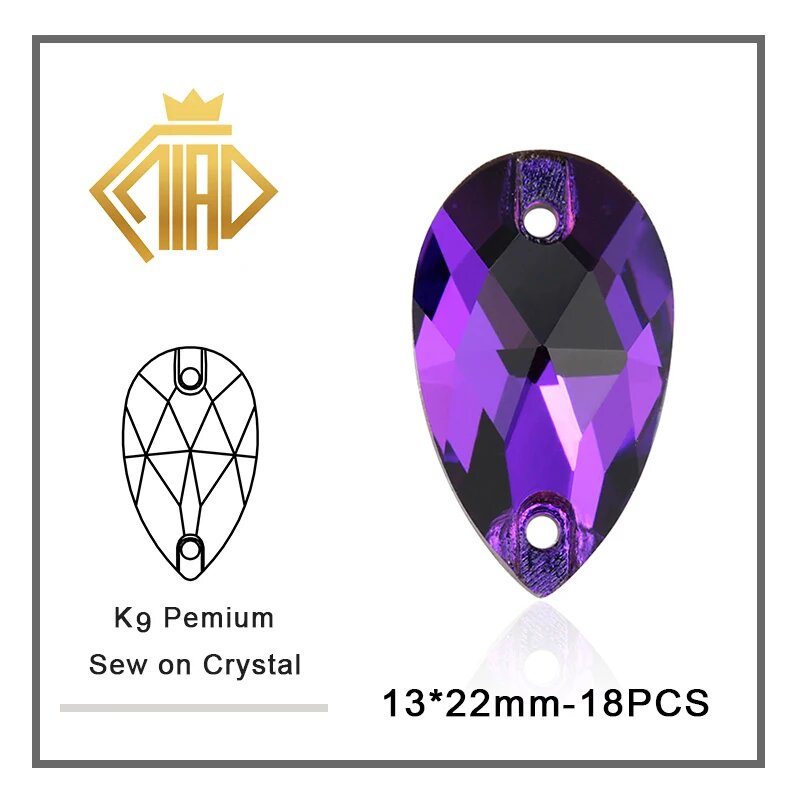 Стразы стеклянные QIAO фиолетовые Drop-13x22mm-18Pcs
