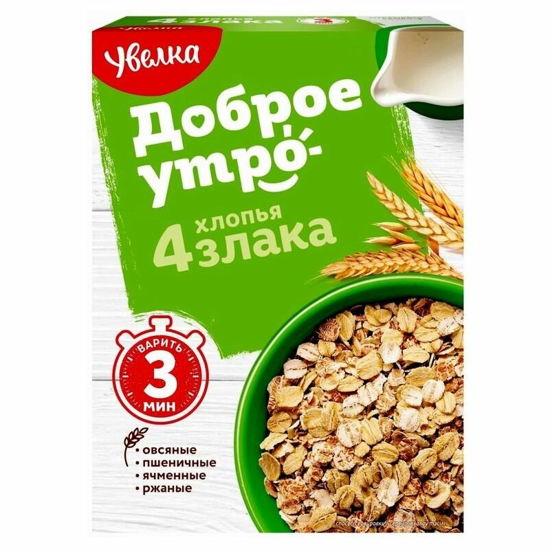 Увелка Хлопья мультизерновые, тонкие, 350 гр.