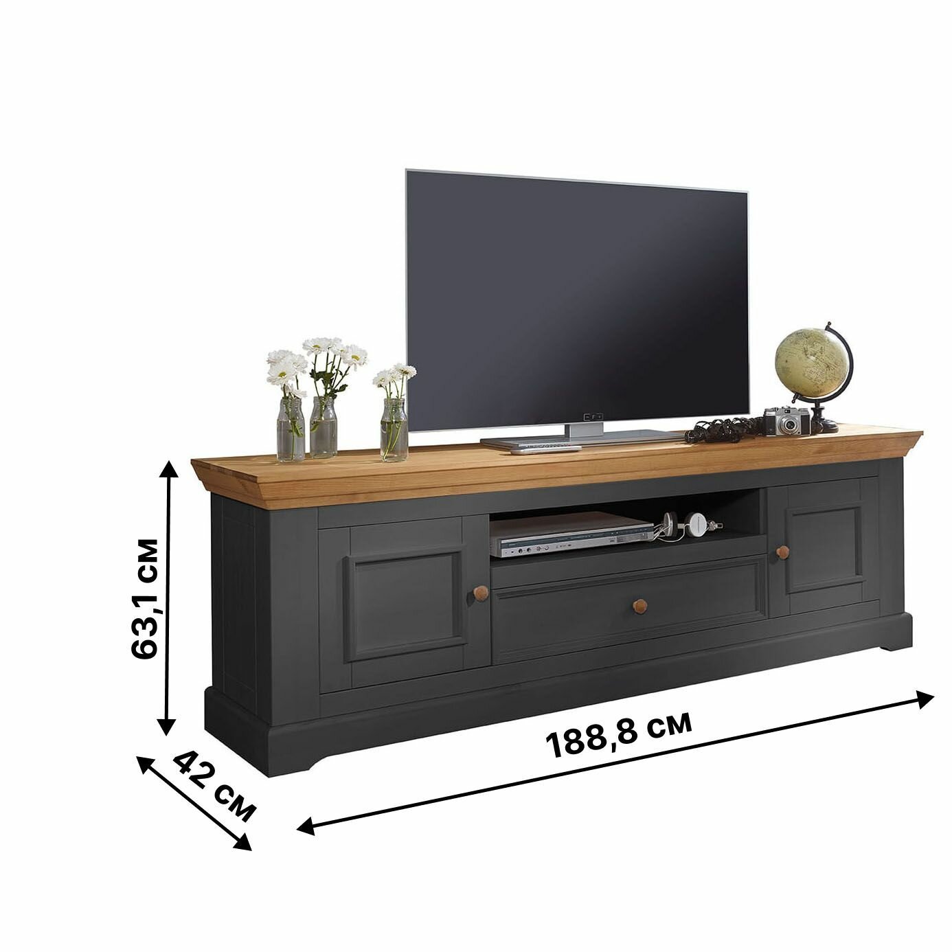 Тумба ТВ Форест 2 двери 1 ящик Графит188,8х42х63,1 см
