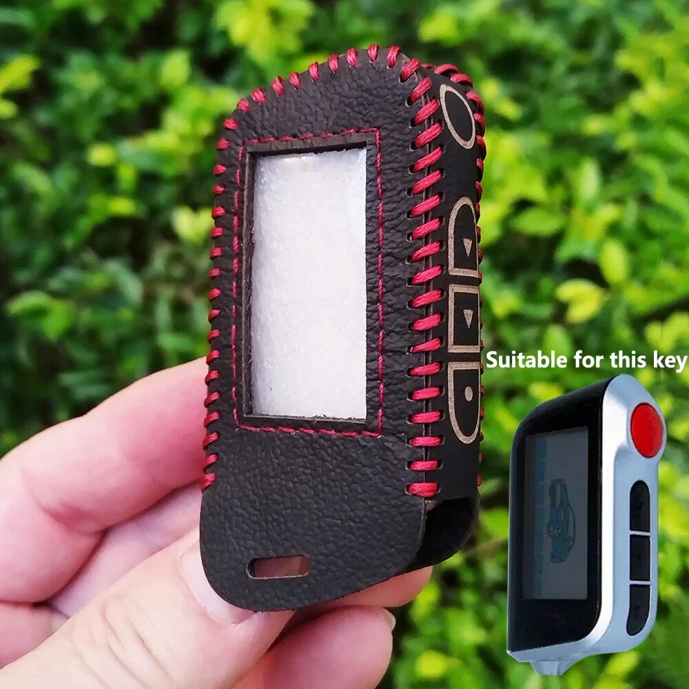 Модный 100% кожаный чехол для автомобильного ключа, брелок для Starline A93 A63, русская версия, двусторонняя автомобильная сигнализация, ЖК-пульт дистанционного управления Red line