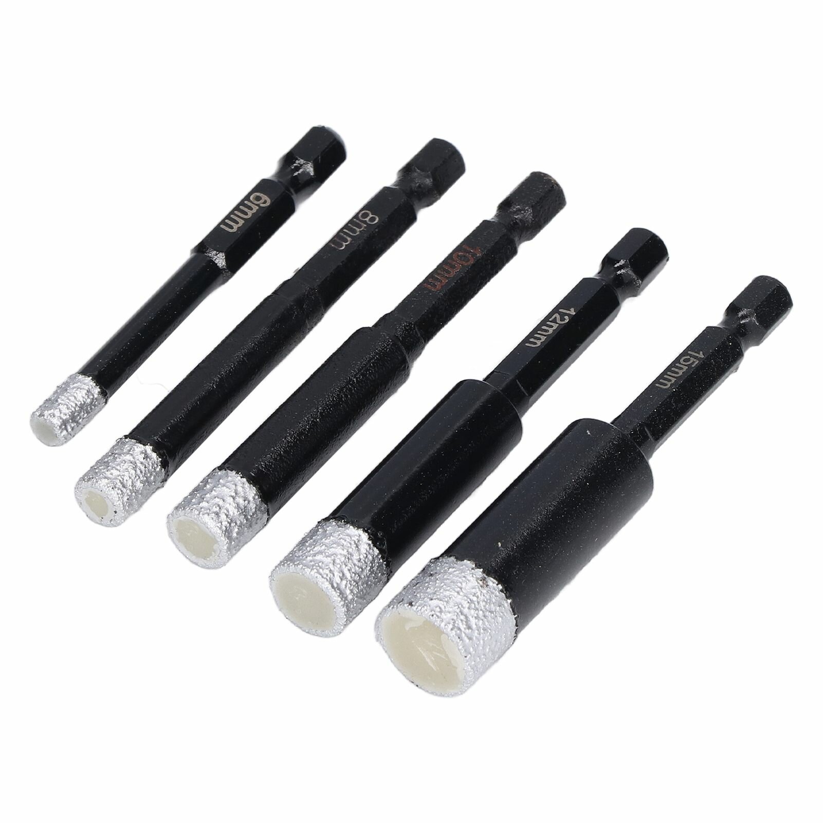 Набор 5 алмазных коронок с шестигранным хвостовиком, для гранита, плитки, мрамора, 6-15 мм