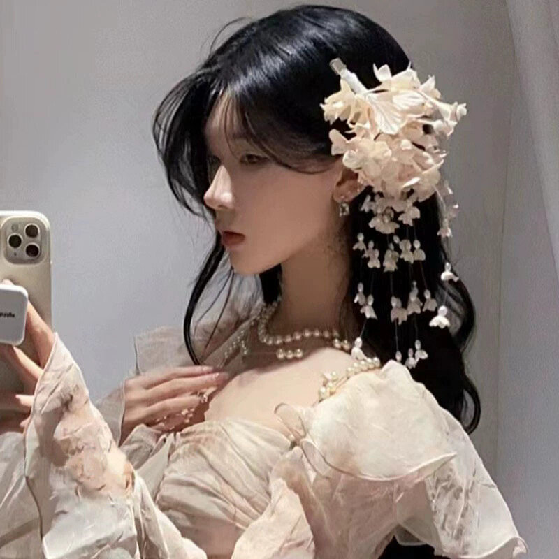 Super Siansen Lily of the Valley Flower Tassel Hair Clip женский новый китайский головной убор цветочных боковых съемки фото реквизит невесты аксессуары для волос аксессуары