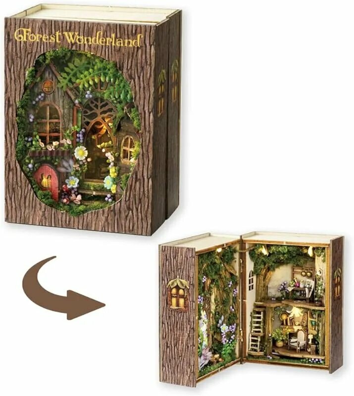 DIY миниатюрный набор для кукольного домика с мебелью, 1:32 масштаб, открытый и закрытый мини куб деревянный кукольный домик детей, подростков и взрослых (Лесное волшебство), Румбокс,8p1904537222