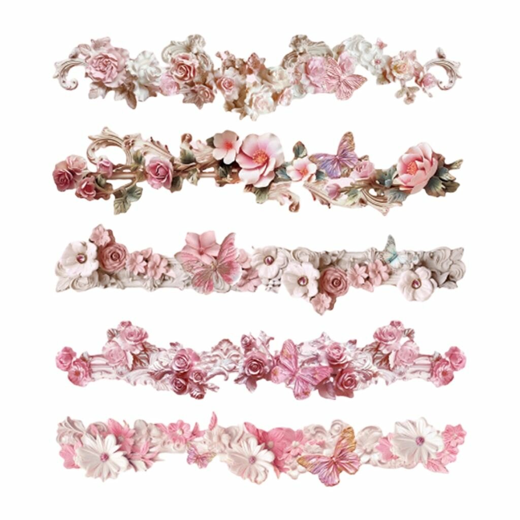 (1 шт.) Длинные цветочные наклейки с каймой - розовая романтика