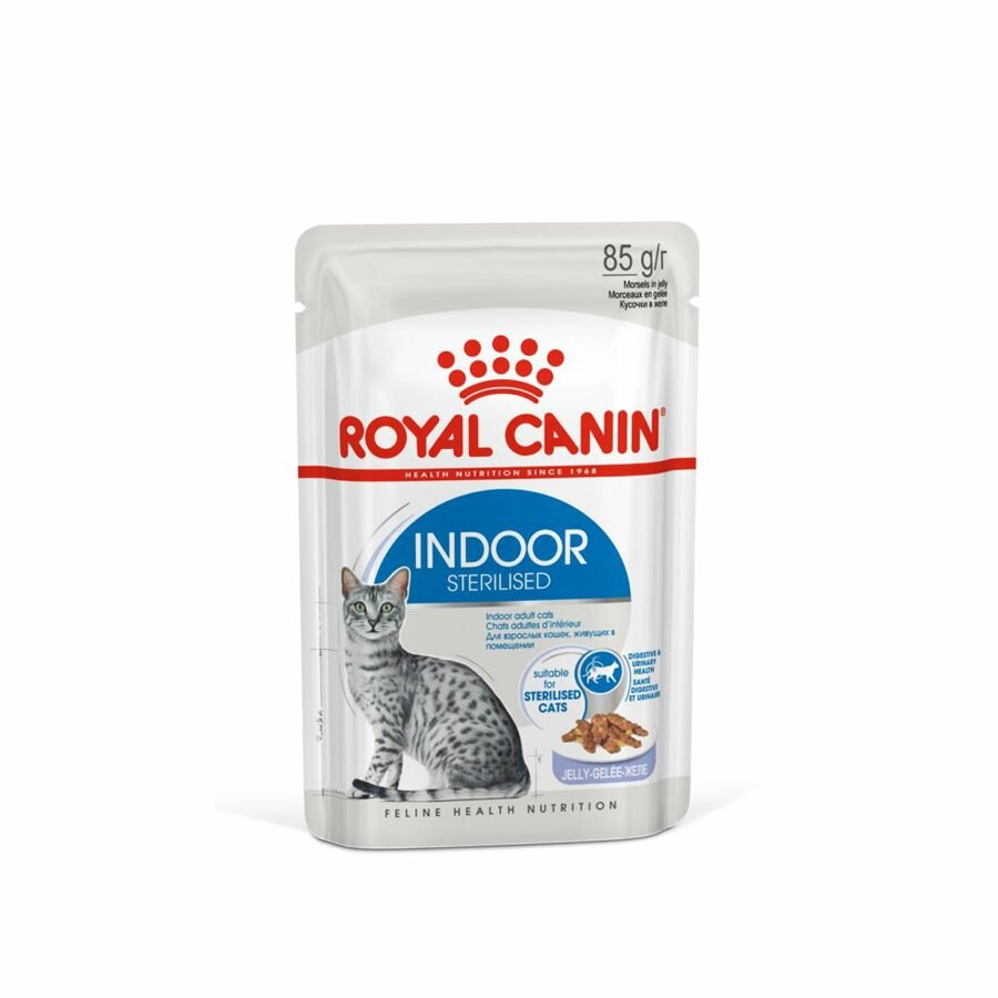Royal Canin Indoor Sterilised для взрослых стерилизованных кошек живущих дома, кусочки в желе, 85г