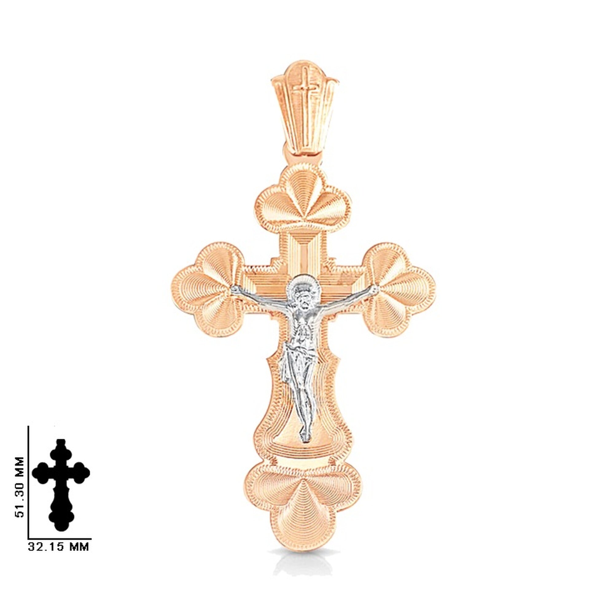 Крестик, белое, красное золото, 585 проба, родирование