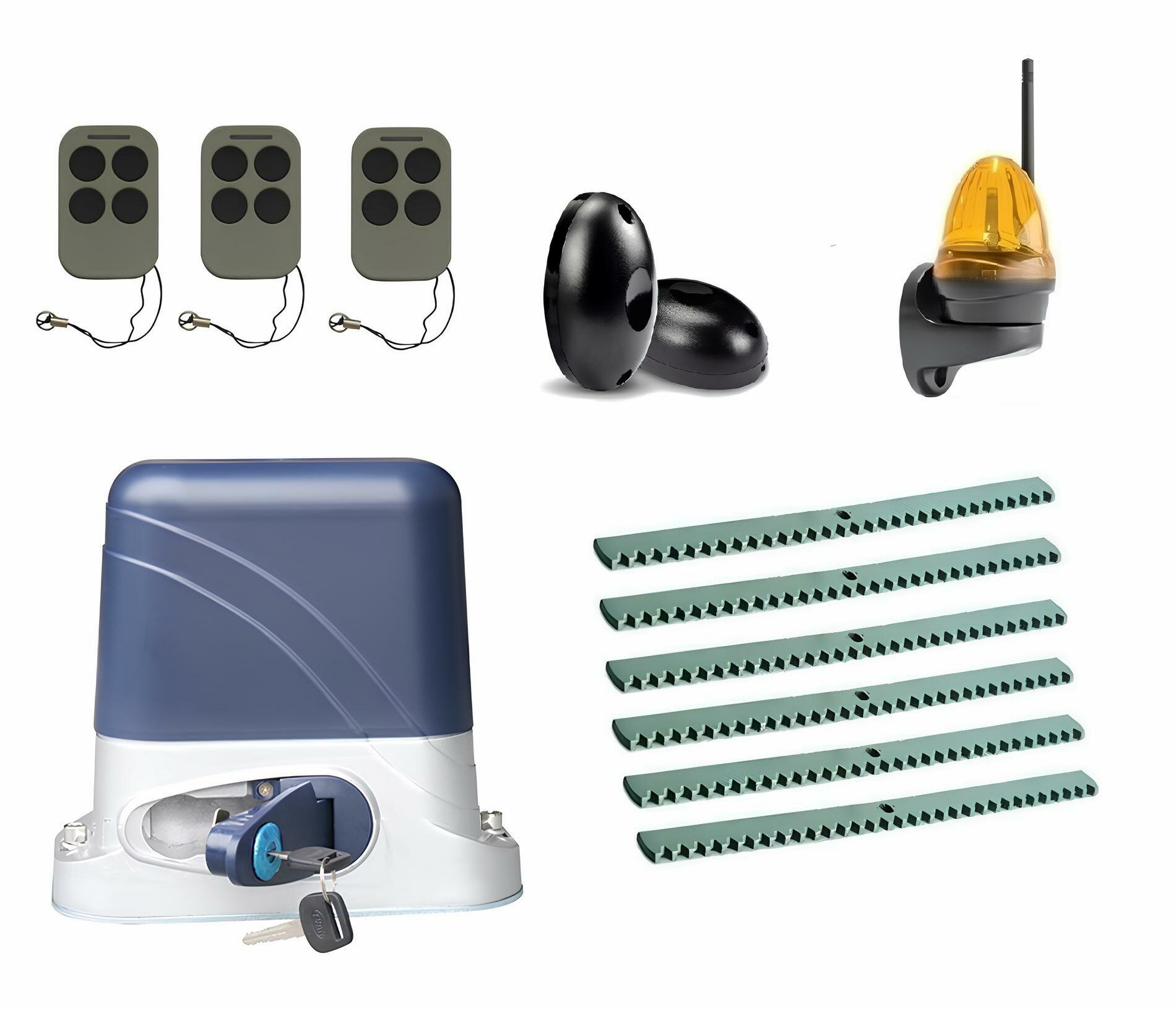 Автоматика для откатных ворот KSL-1300 FULL-K6-Т3, комплект: привод, 3 пульта, фотоэлементы, лампа, 6 реек