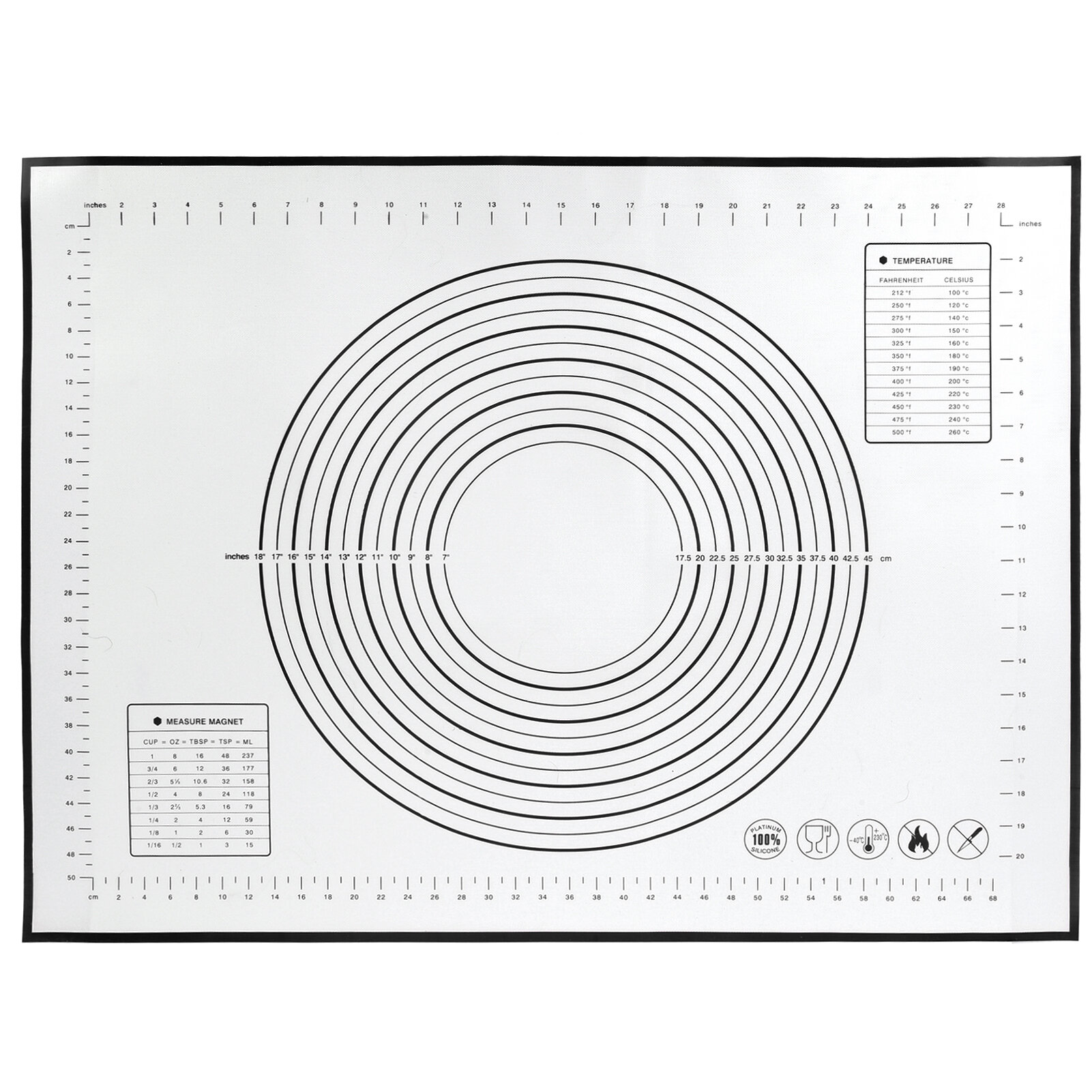 Силиконовый кондитерский коврик без придурков накапливаемого теста для выпечки для выпечки для кухонных тортов 80x60 см (черный)
