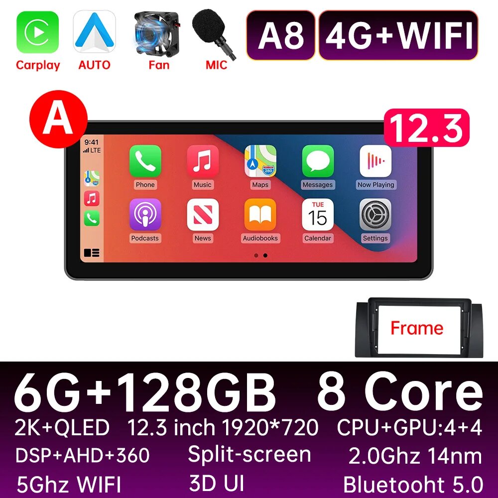 Автомагнитола 2 din на Android, мультимедийный видеоплеер для BMW 5 E39 X5 E53 M5 E38, большой экран 12,3 дюйма, GPS-навигация Carplay Auto 6G 128G 8CORE