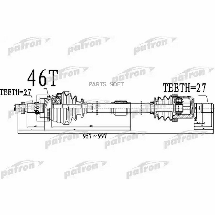 Полуось передний мост справа 27X957X60X27 ABS:46T HYUNDAI ELANTRA [A5] 1,6 11- I30 [A5] 12 - AT PATRON PDS0489 | цена за 1 шт