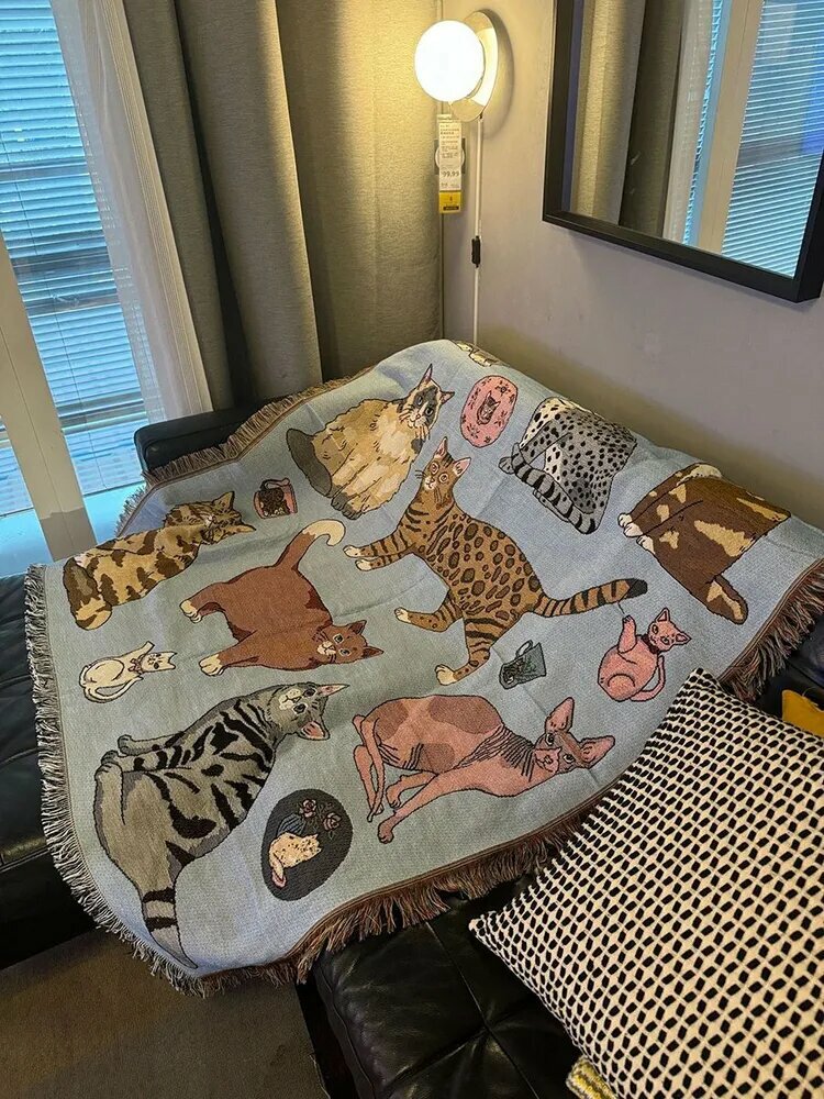 Плед "Кошки", 160x130см, с каймой, яркий дизайн, мягкий и уютный, качественный