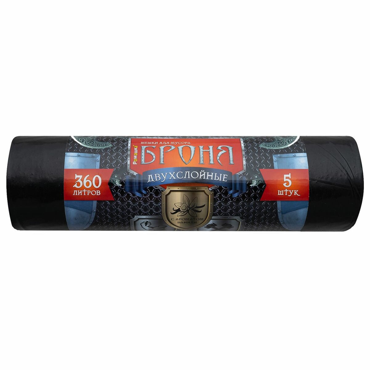 Пакеты для мусора 360л, Ромашка "Броня" (60мкм, 2-х слойные, 120x160см, черные) ПВД, 5шт. в рулоне (ВР-0015), 8 уп.